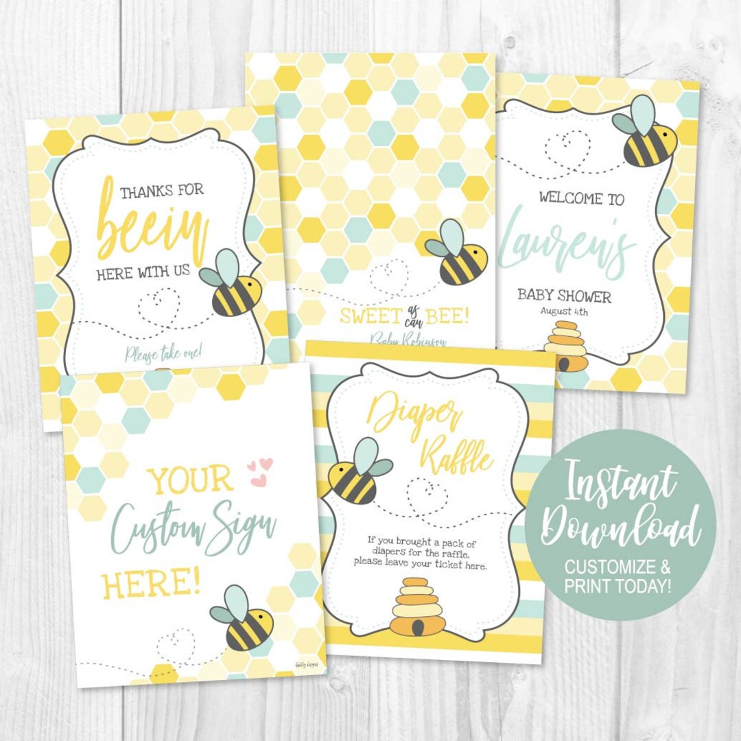 Bee Baby Shower Signs Set Templates - Baby Shower Sign, Baby Shower ...