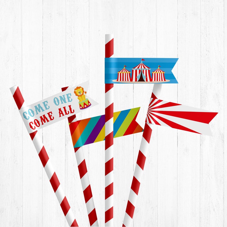 Carnival Kids Party Straw Flags Template Printable Straw | Etsy