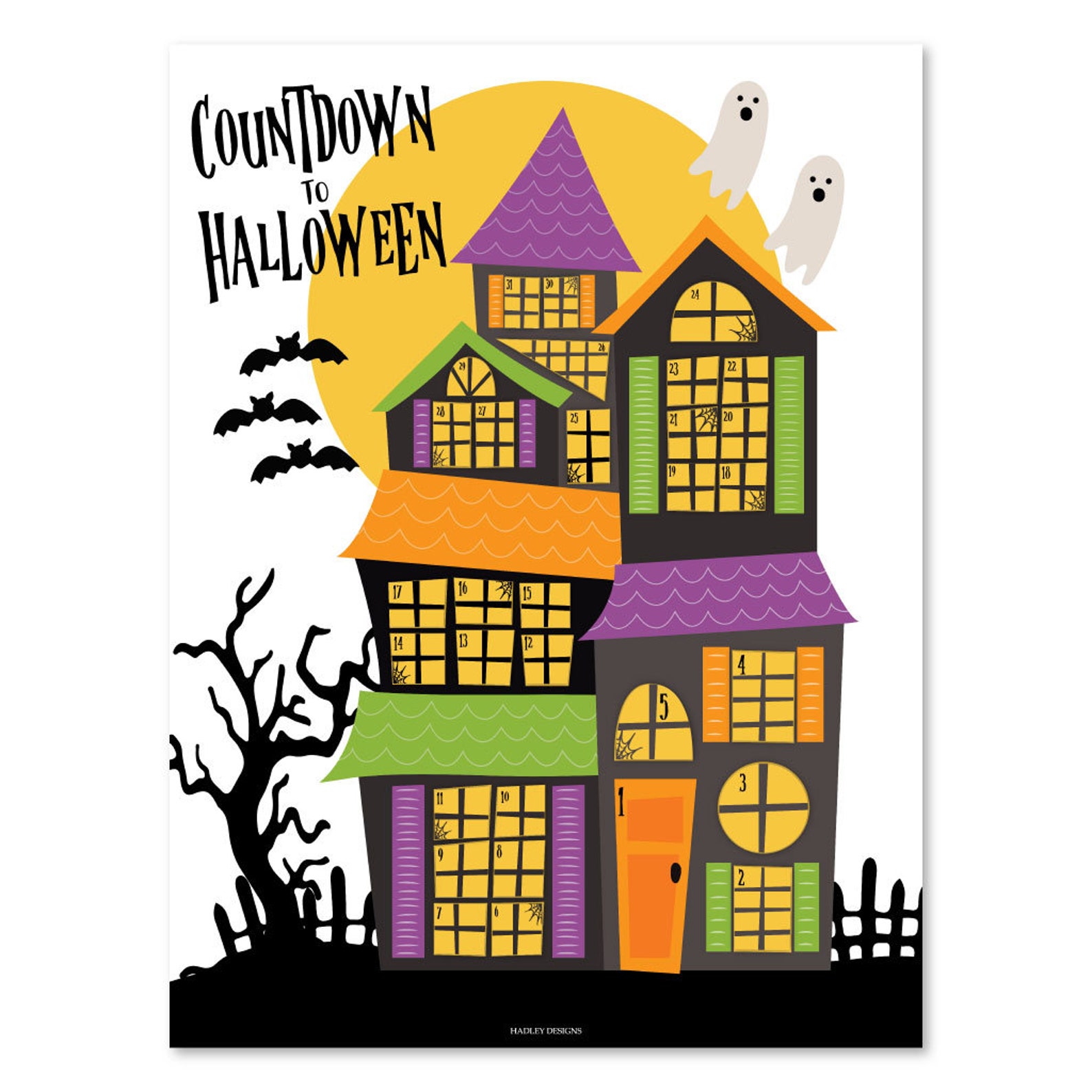 Halloween Countdown Printable, Haunted House Advent Calendar & Count ...