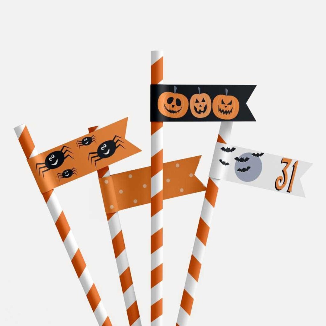 Halloween Party Straw Flags Template Halloween Straw Topper, Straw ...
