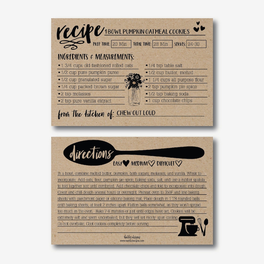 Recipe Card Template -recipe Cards Printable, Recipe Card Editable ...