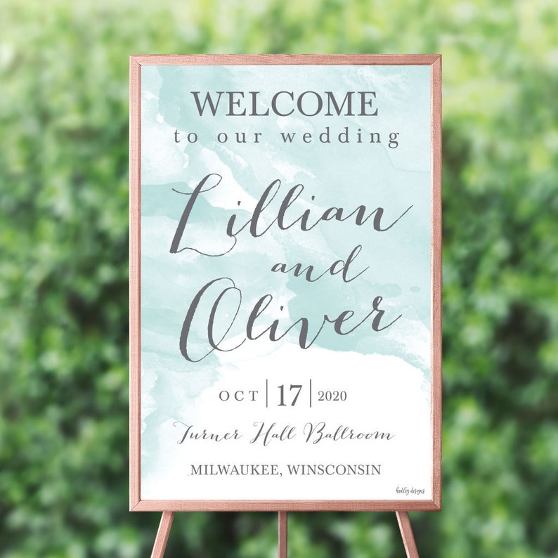 Teal Watercolor Splash Wedding Welcome Sign Template Welcome | Etsy