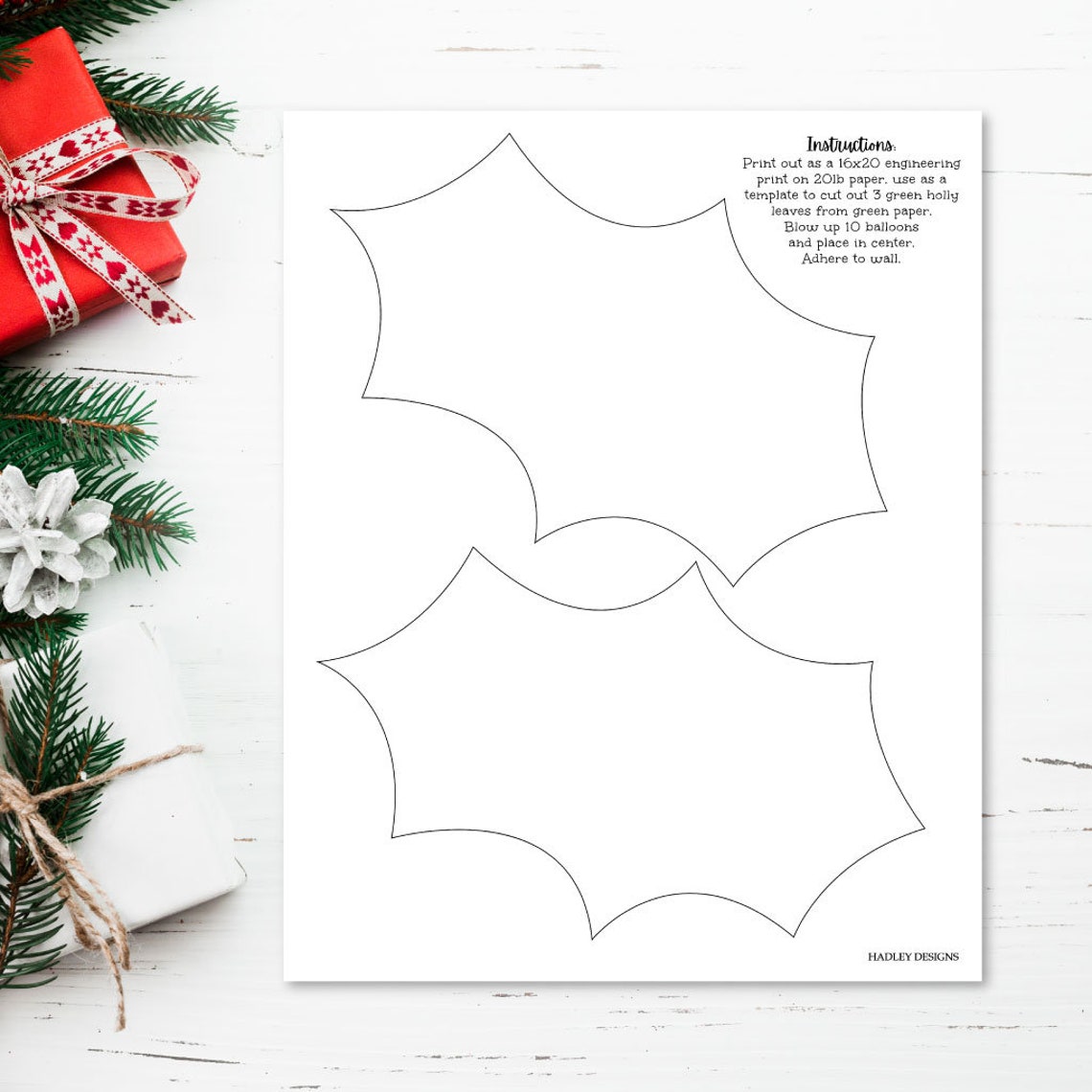 Christmas Holly Leaf Outline Template - Holly Leaf Stencil, Holly Leaf ...