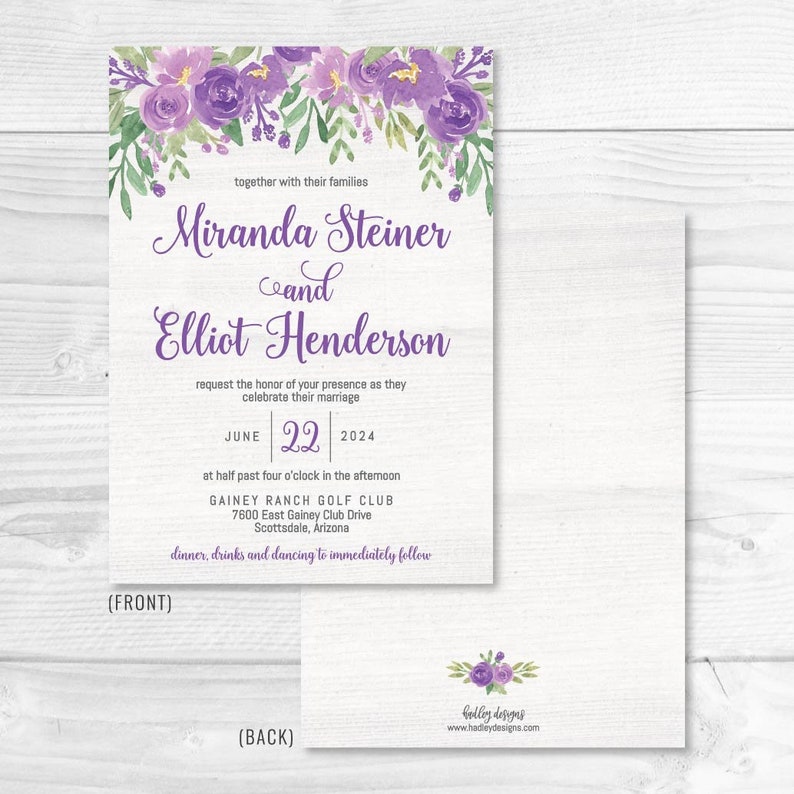 Purple Rustic Floral Wedding Invitation Template - Bohemian Wedding ...