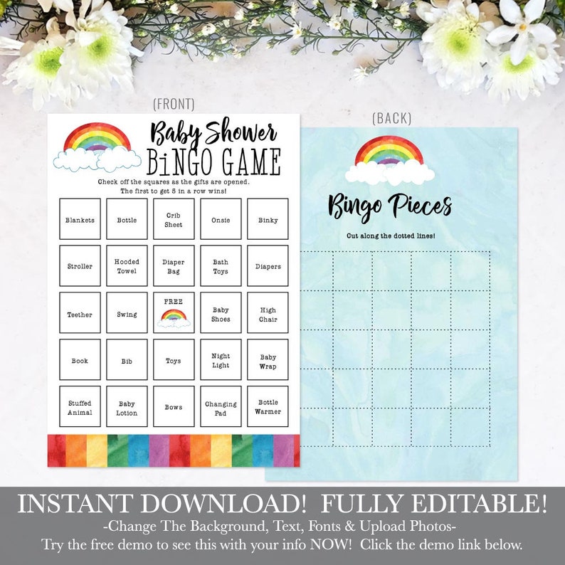 Rainbow Watercolor Baby Shower Bingo Printable Bingo Baby | Etsy