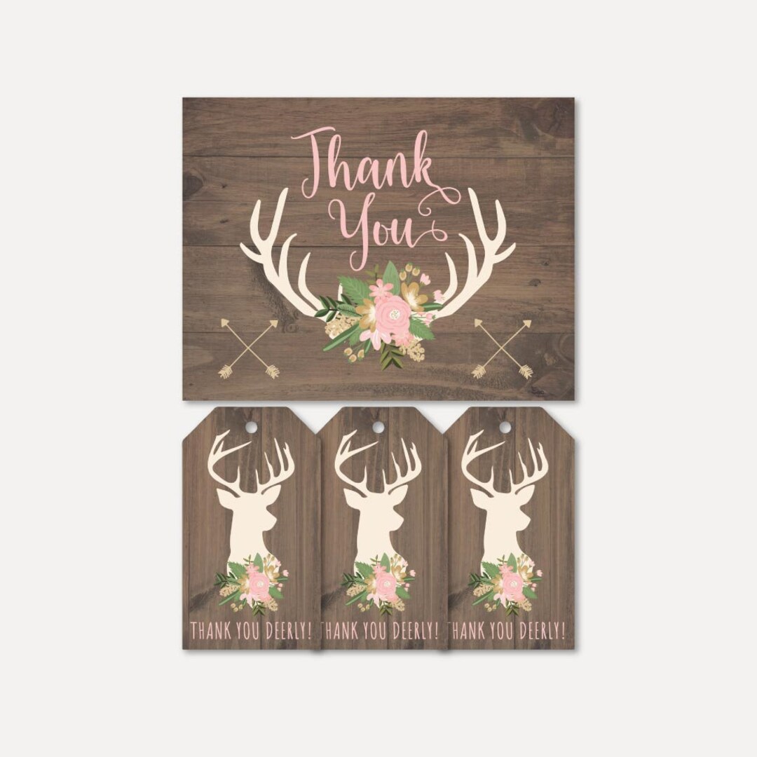 Oh Deer Girl Baby Shower Thank You Card and Favor Tags Templates ...