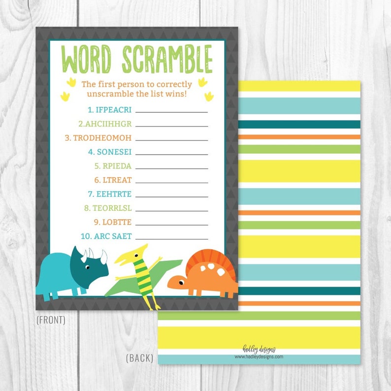 Dino Baby Shower Word Scramble Game Template Word Scramble - Etsy