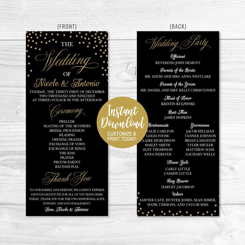 DIY Printable Wedding Programs Templates Wedding Program | Etsy