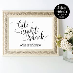 Late Night Snack Printable Wedding Party Sign, Rustic Food Buffet Snack ...