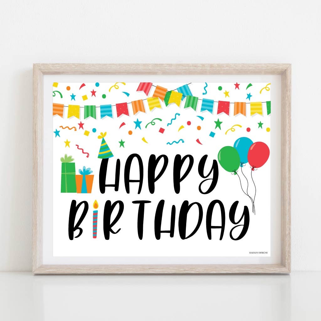 Happy Birthday Sign Printable Colorful Birthday Poster Yard - Etsy