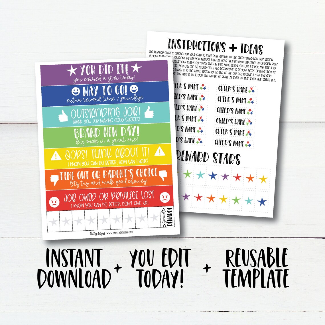 DIY Behavior Chart Goal Chart Editable Behavior Chart | Etsy