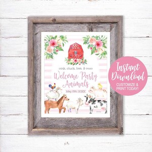 Watercolor Girl Farm Kid's Party Birthday Sign, Birthday Party ...