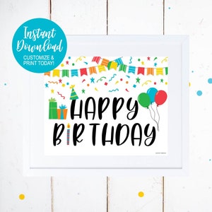 Happy Birthday Sign Printable, Colorful Birthday Poster, Yard Sign ...