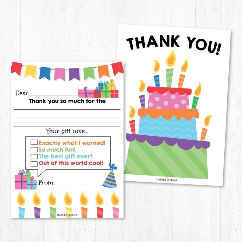 Birthday Thank You Card Printable Fill in the Blank Note - Etsy