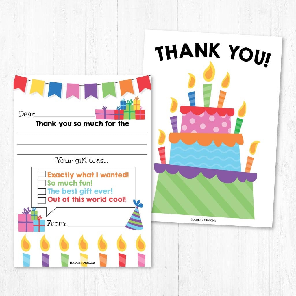 Birthday Thank You Card Printable, Fill in the Blank Note Cards for ...