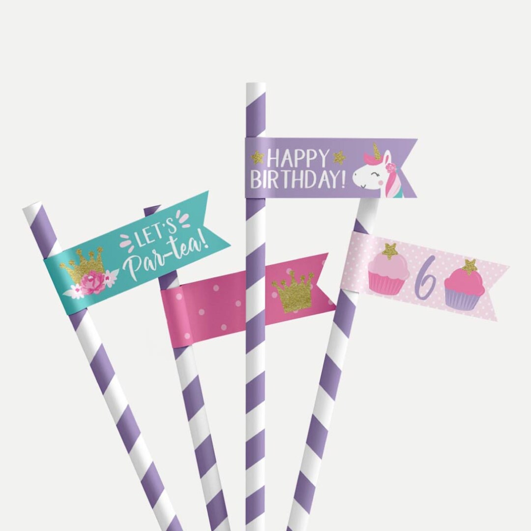 Modèle de drapeaux de paille Tea Kids Party - drapeau de paille ...