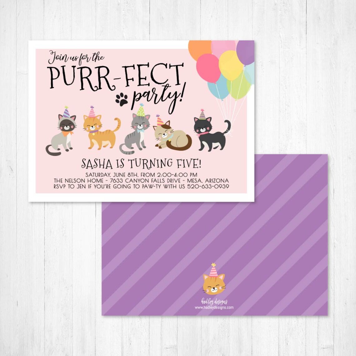 Cat Kids Party Invitation Template - Kids Birthday Invites, Invites for ...