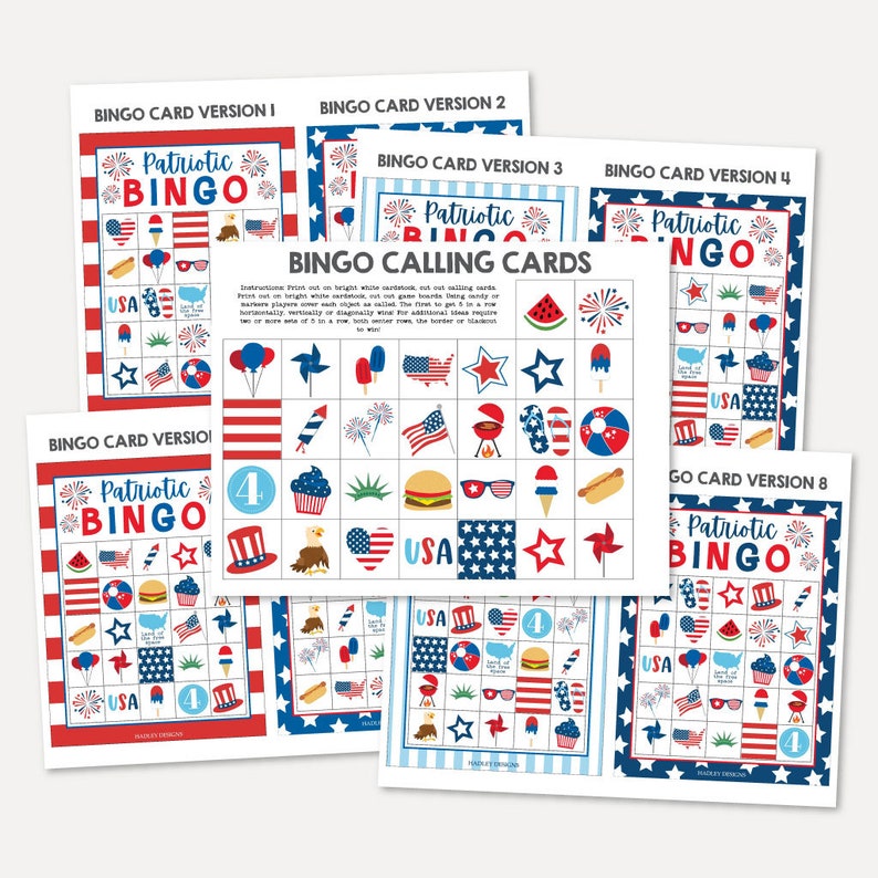 Printable Patriotic Bingo Cards, 4th of July Party Games, BBQ Group ...