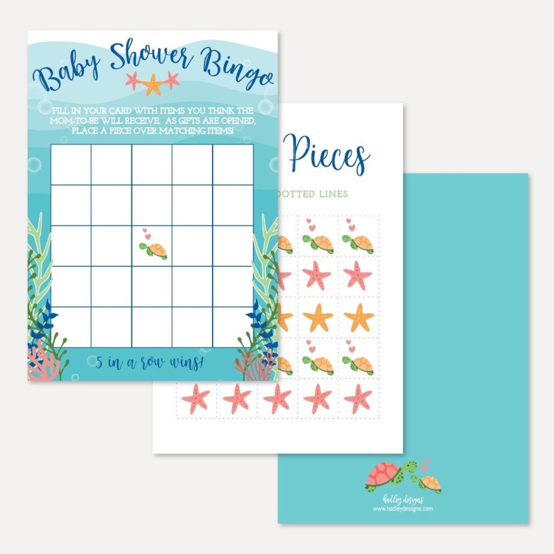 Sea Turtle Baby Shower Bingo Game Template - Bingo Baby Shower, Baby ...