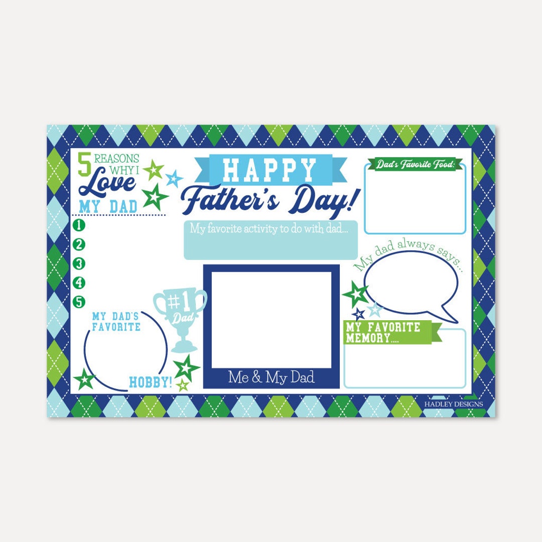 Printable All About Dad Placemat Template, Kids Coloring Page for ...