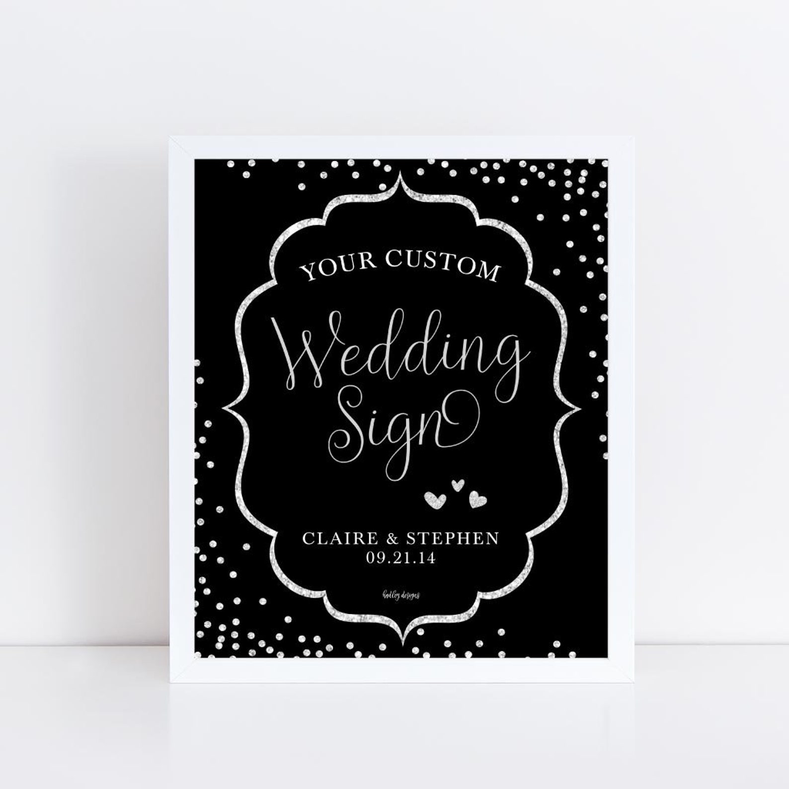 Silver Glitter Black Elegant Wedding Custom Sign Template - Design Your ...