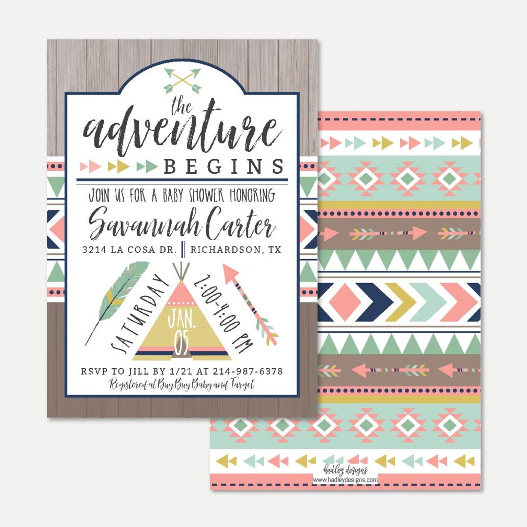 Aztec Adventure Girl Printable Baby Shower Invitation, Affordable Baby ...
