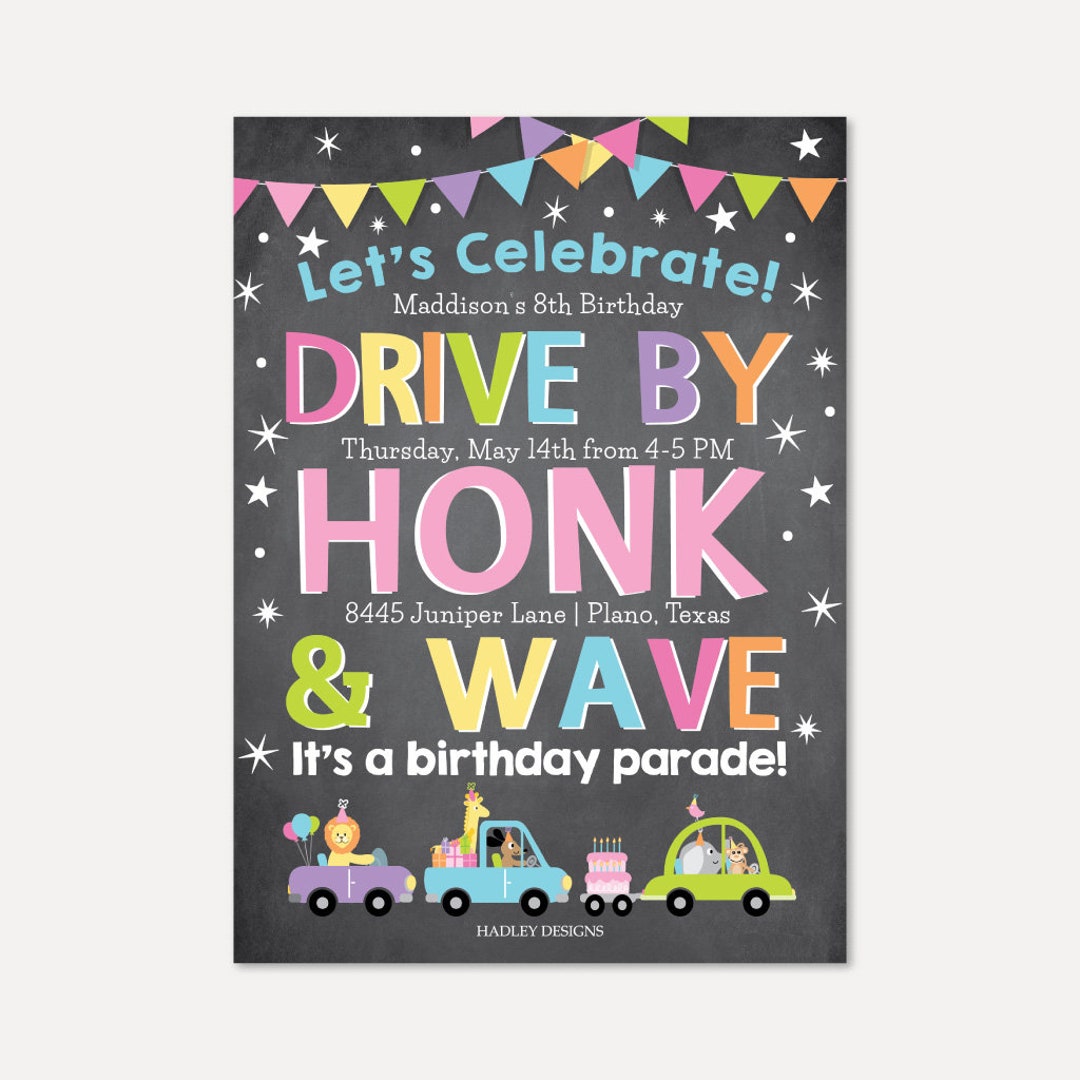 Drive by Birthday Party, Drive by Parade Invitation, Social Distancing ...