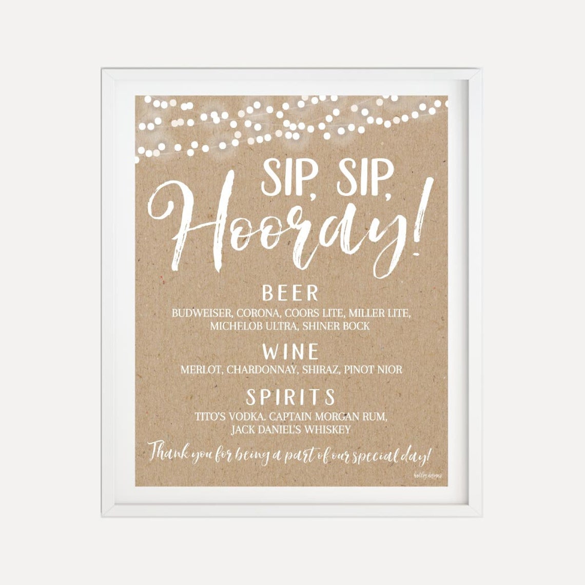 Kraft Lace Rustic Wedding Bar Menu Sign Template Printable | Etsy