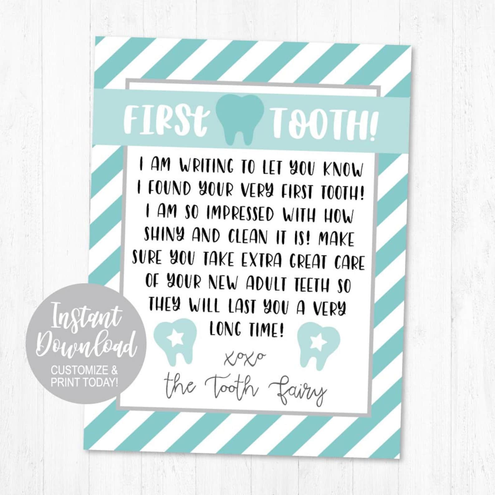 Tooth Fairy Letter Printable, Lost First Tooth Message Template, Cute ...
