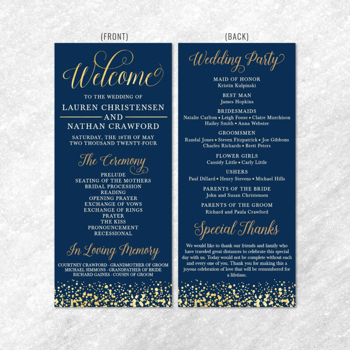 Gold Dots Navy Wedding Program Template - Programs Designs, Wedding ...