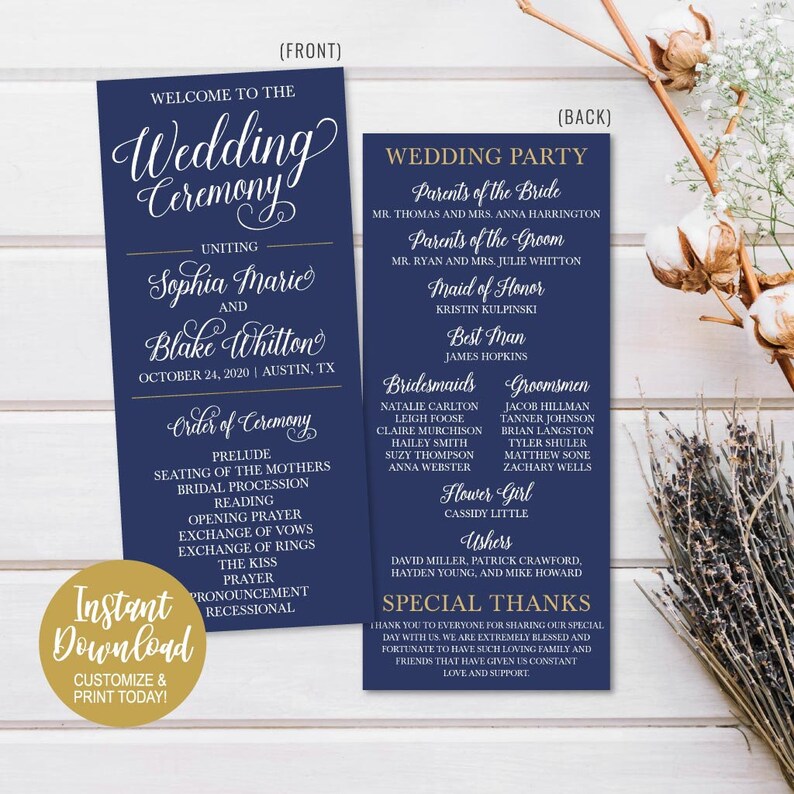 DIY Printable Wedding Programs Templates Wedding Program | Etsy