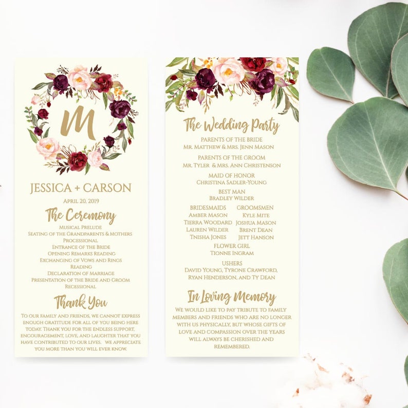 Wedding Program Thank You Messages Wedding Programs Online - Etsy