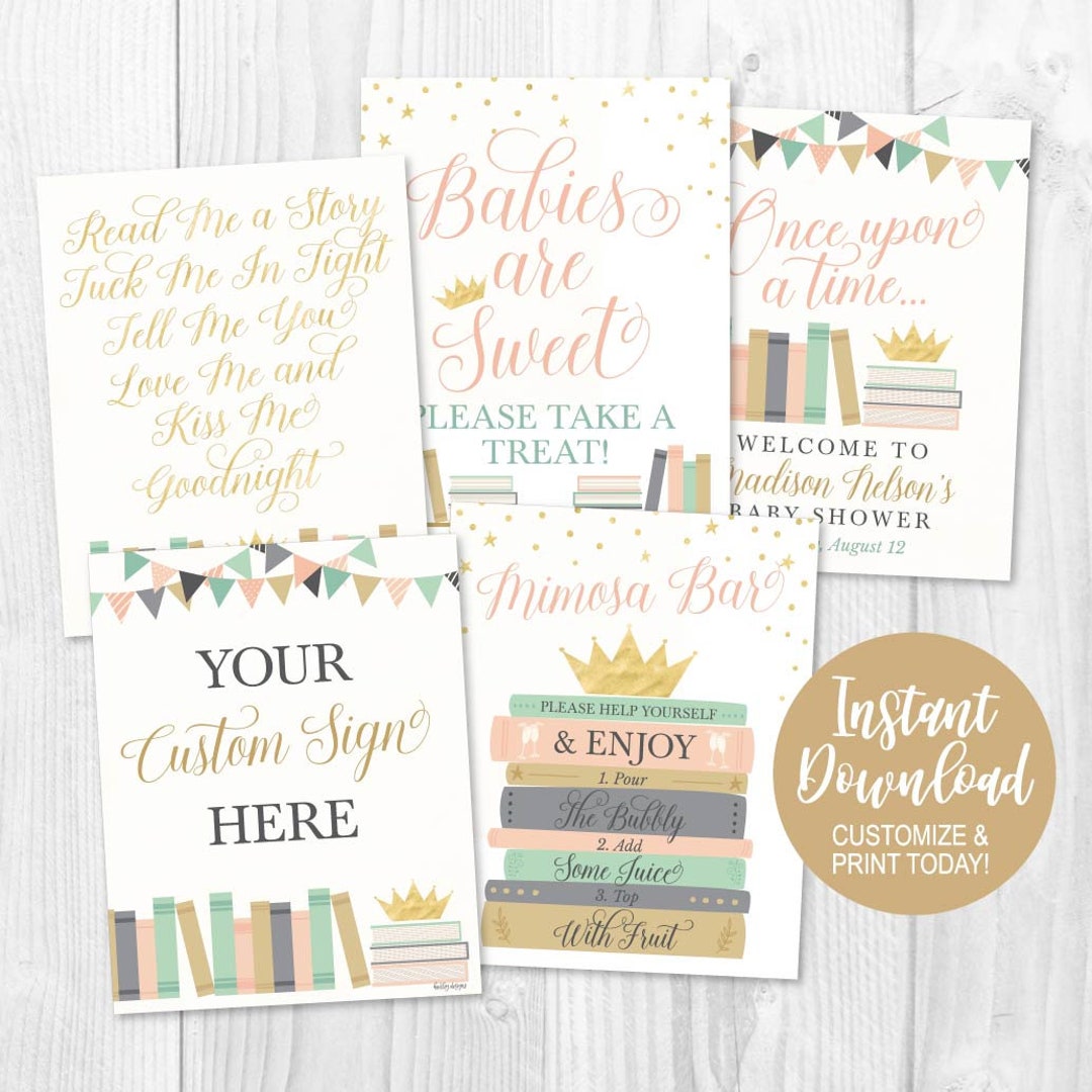 Book Themed Baby Shower Sign Set Templates - Baby Shower Sign, Baby ...