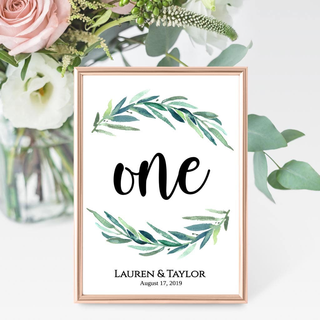Eucalyptus Wreath Greenery Wedding Table Number Cards Template ...