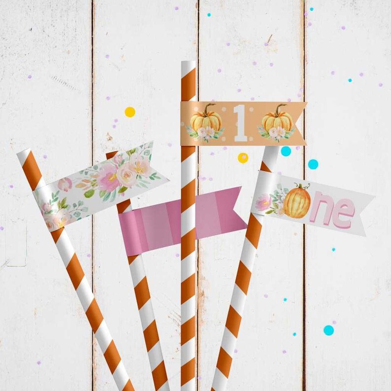 Fall Pumpkin Kids Party Straw Flags Template Printable Straw - Etsy