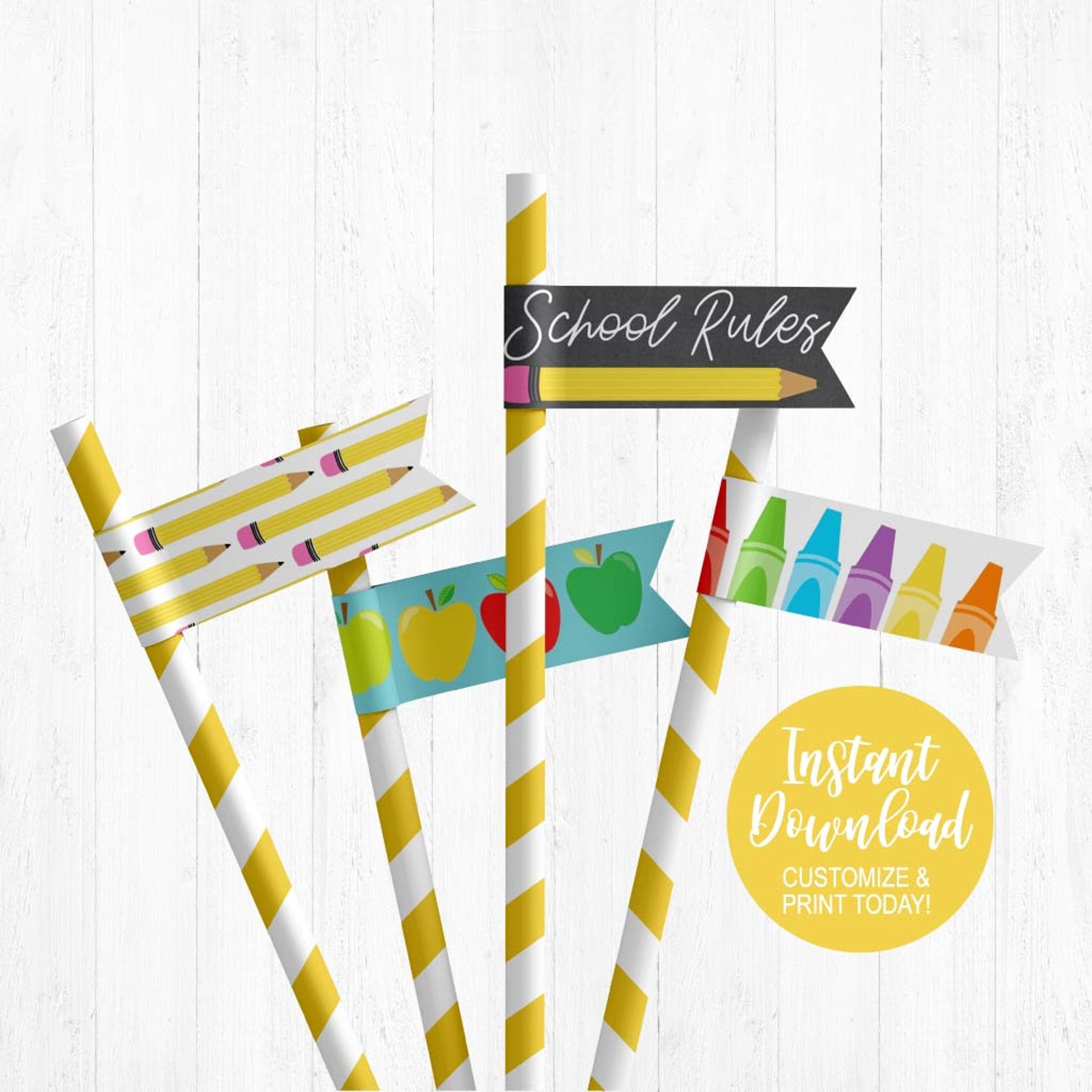 School Straw Topper Printable Back to School Kids Party Straw | Etsy