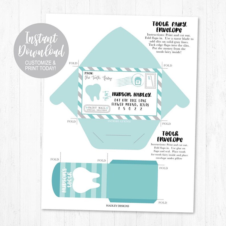 Tooth Fairy Envelope and Tooth Holder Printable Editable | Etsy