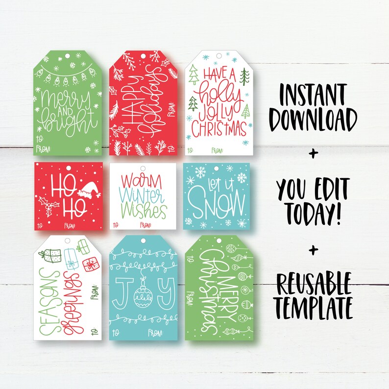 Holiday Gift Tags Template Printable Christmas Tags Merry | Etsy