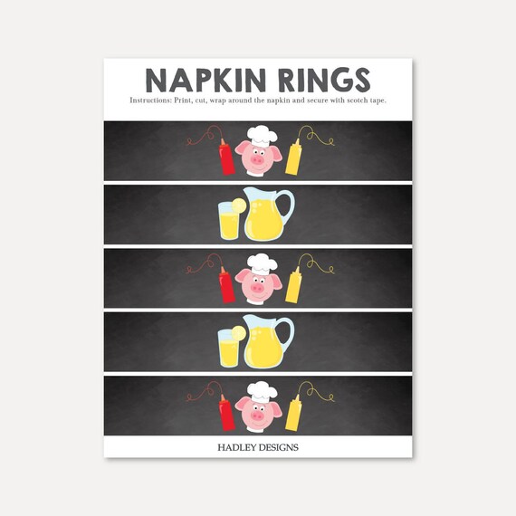 Printable BBQ Napkin Ring Holder Template Backyard Cookout | Etsy