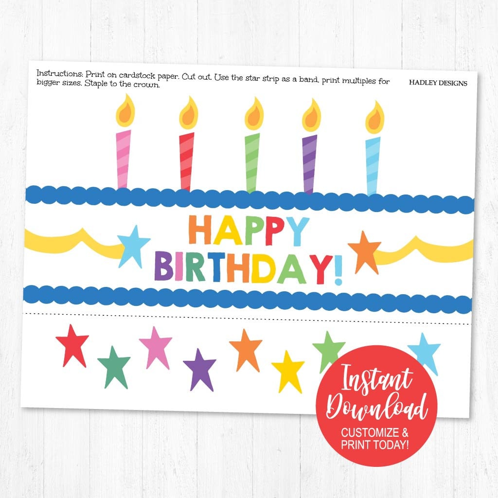 Birthday Crown Printable, Birthday Headband Template, Editable Bday ...