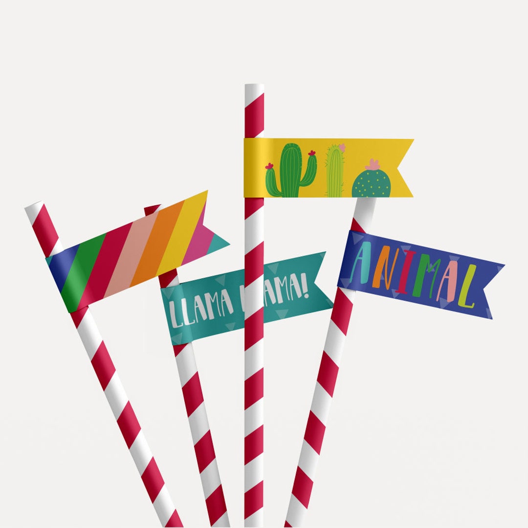Llama Kids Party Straw Flags Template - Printable Straw Flag, Printable ...