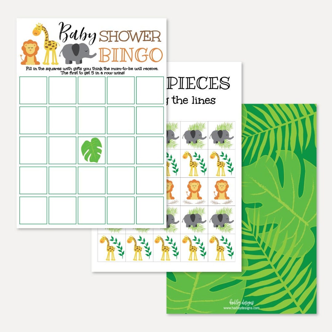 Jungle Baby Shower Bingo Game Template - Bingo Baby Shower, Baby Bingo ...