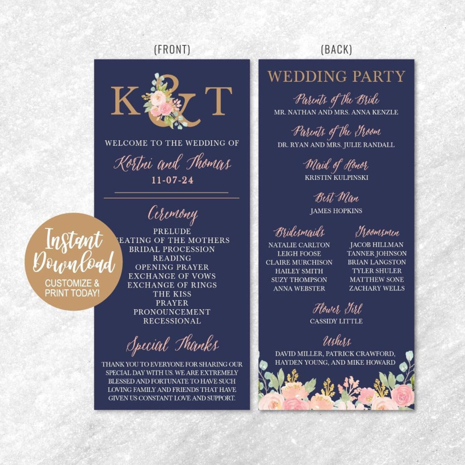 Printable Wedding Programs Download, Wedding Program Layout Design ...
