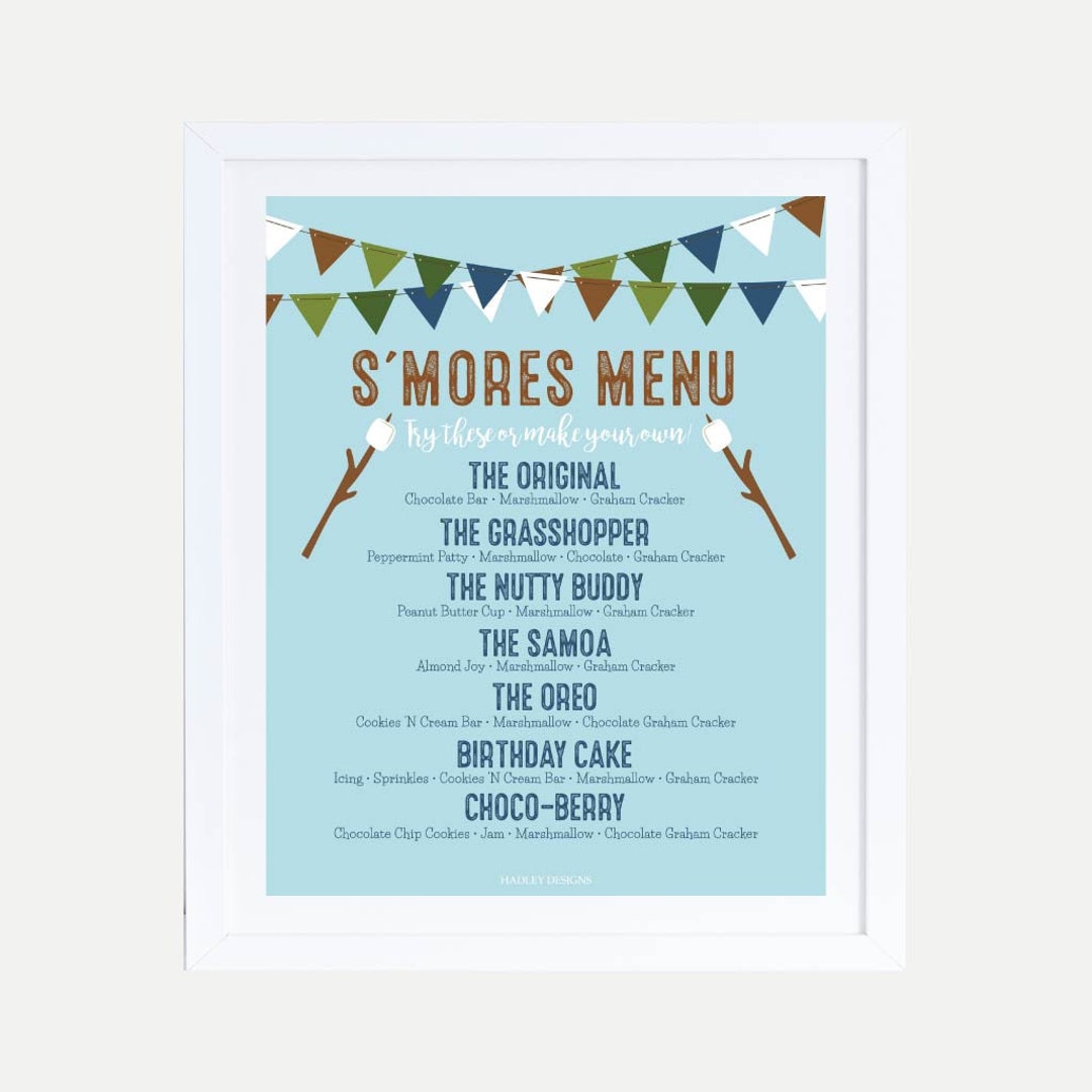 S'mores Menu Sign Printable, Gourmet Smores Favor Station Template ...