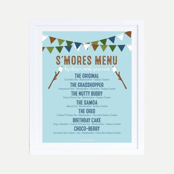 S'mores Menu Sign Printable Gourmet Smores Favor Station | Etsy