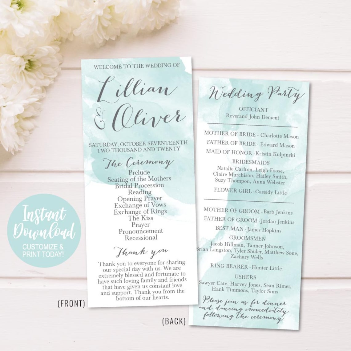DIY Printable Wedding Programs Templates Wedding Program - Etsy