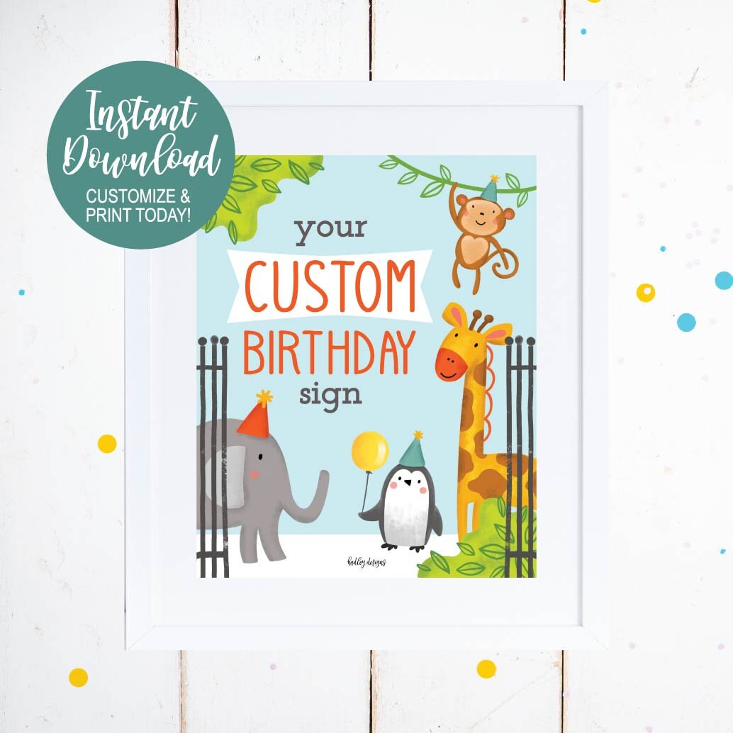 Zoo Kids Party Decorations, Happy Birthday Printable Sign, Printable ...