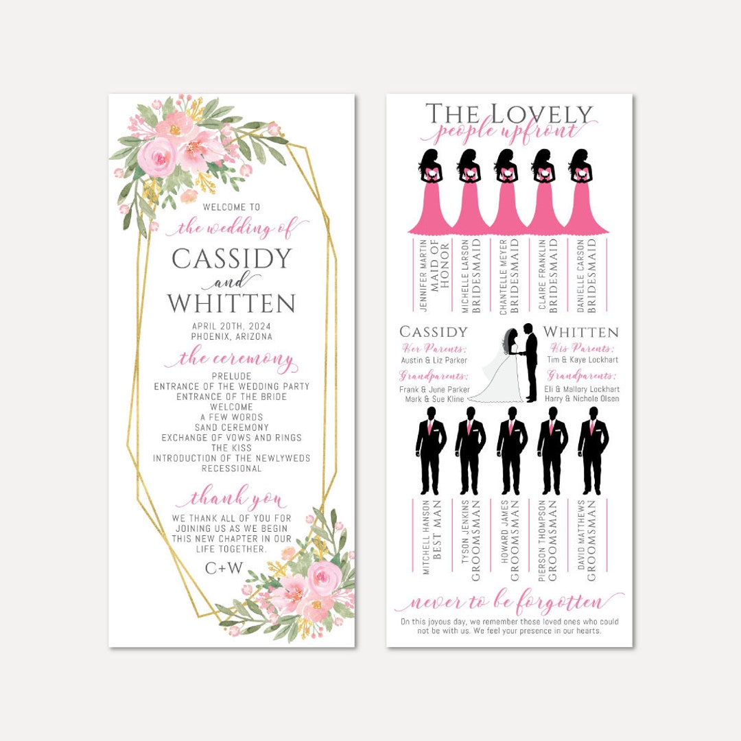 Geo Bright Pink Gold Wedding Program Template Programs - Etsy