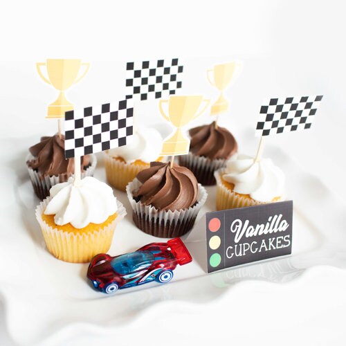 Race Car Birthday Treat Topper Checkered Flag Cupcake Picks - Etsy UK