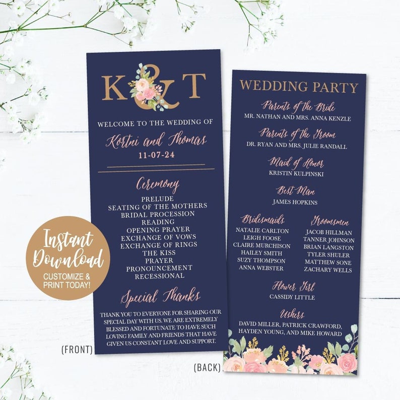 Printable Wedding Programs Download Wedding Program Layout - Etsy